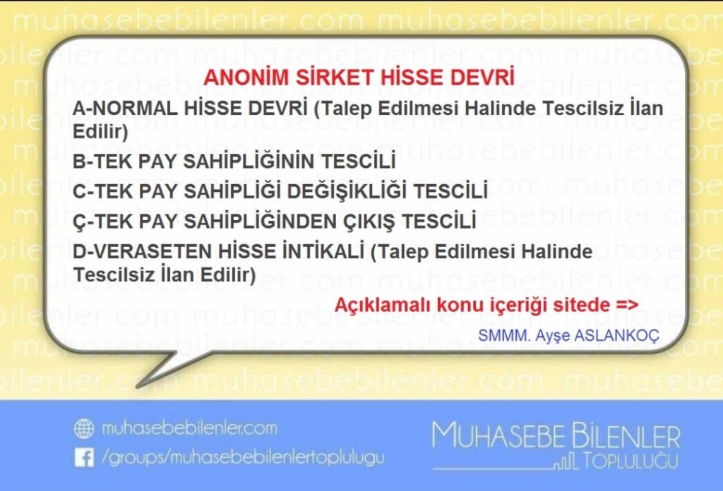 Anonim Şirket Hisse Devri - Muhasebe Bilenler Topluluğu