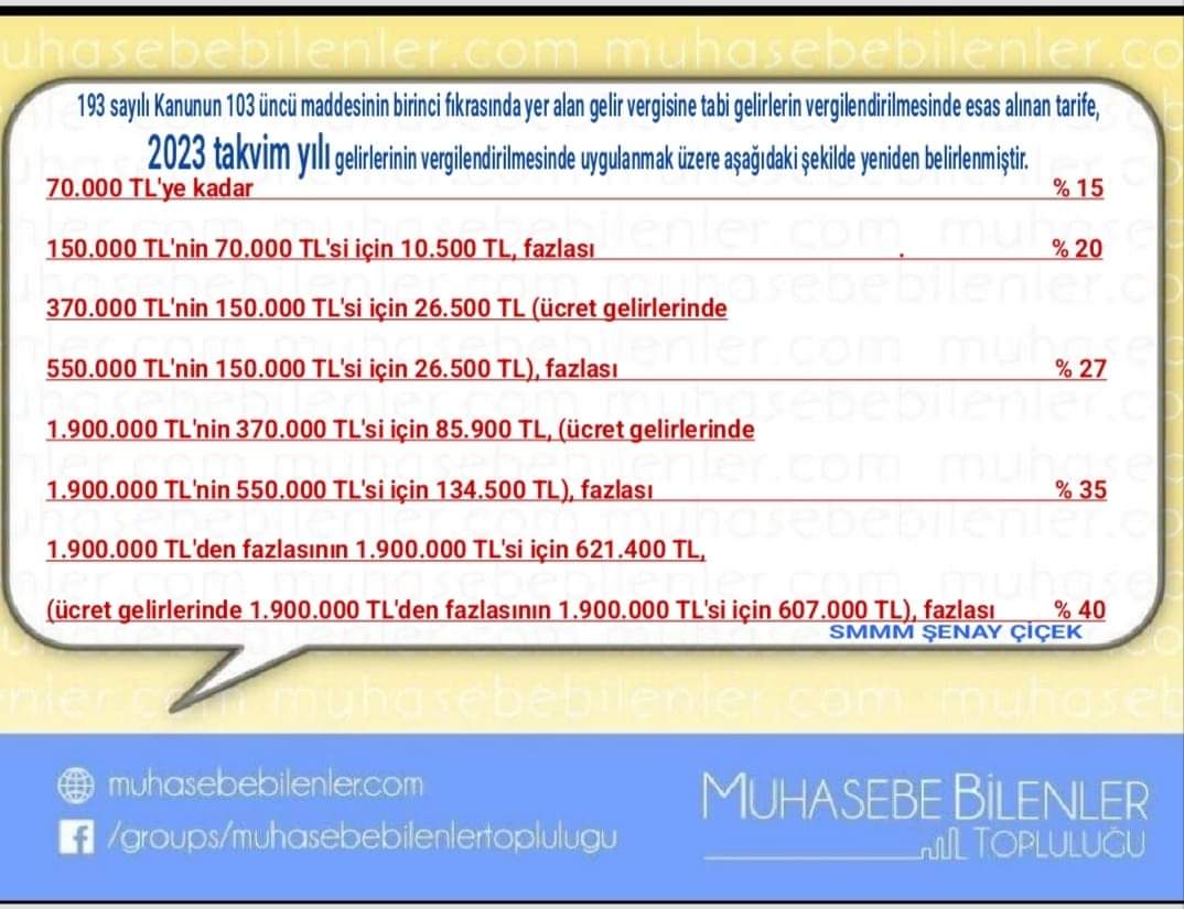 2023 Yılı Gelir Vergisi Dilimleri - Muhasebe Bilenler Topluluğu