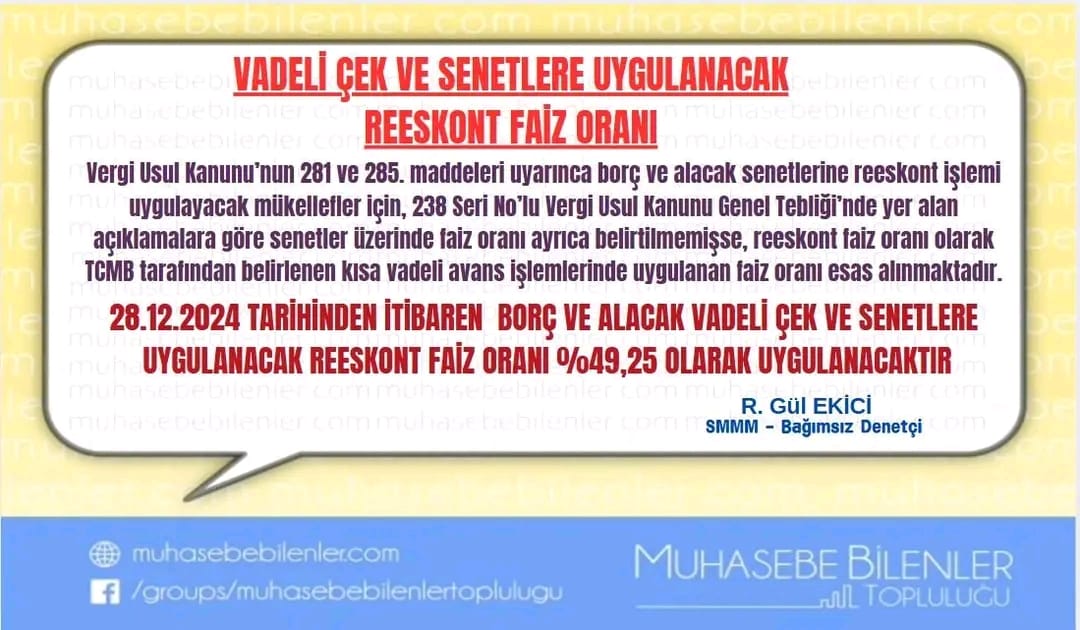 VADELİ ÇEK VE SENETLERE UYGULANACAK REESKONT FAİZ ORANI - Muhasebe ...