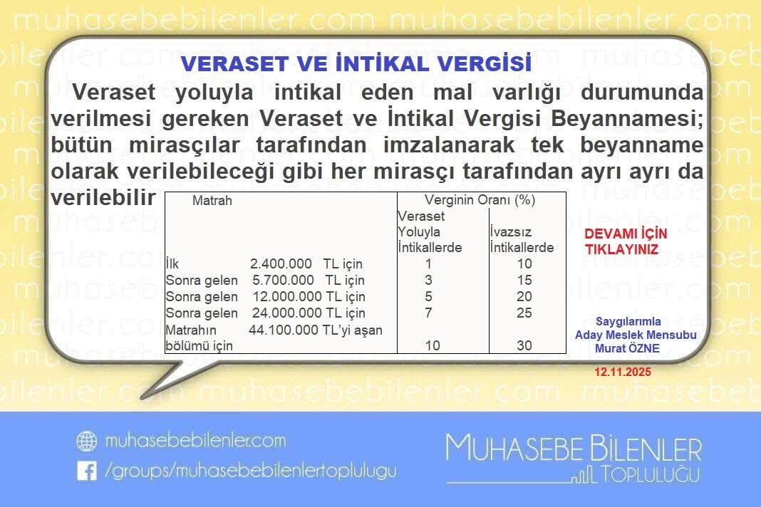 VERASET VE İNTİKAL VERGİSİ - Muhasebe Bilenler Topluluğu